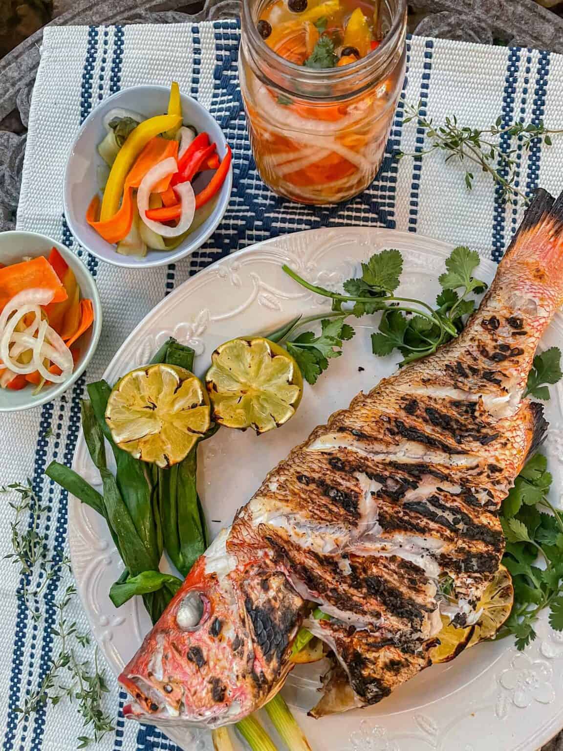 Grilled Whole Snapper with Escovitch Sauce - Beach Girl Grills