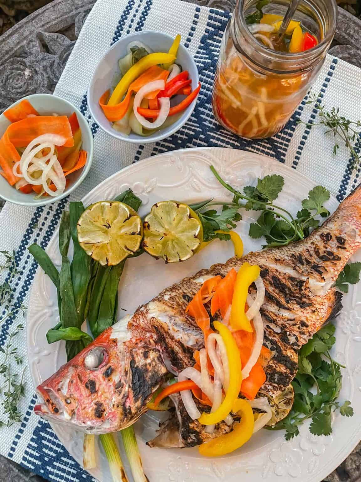 Grilled Whole Snapper with Escovitch Sauce - Beach Girl Grills
