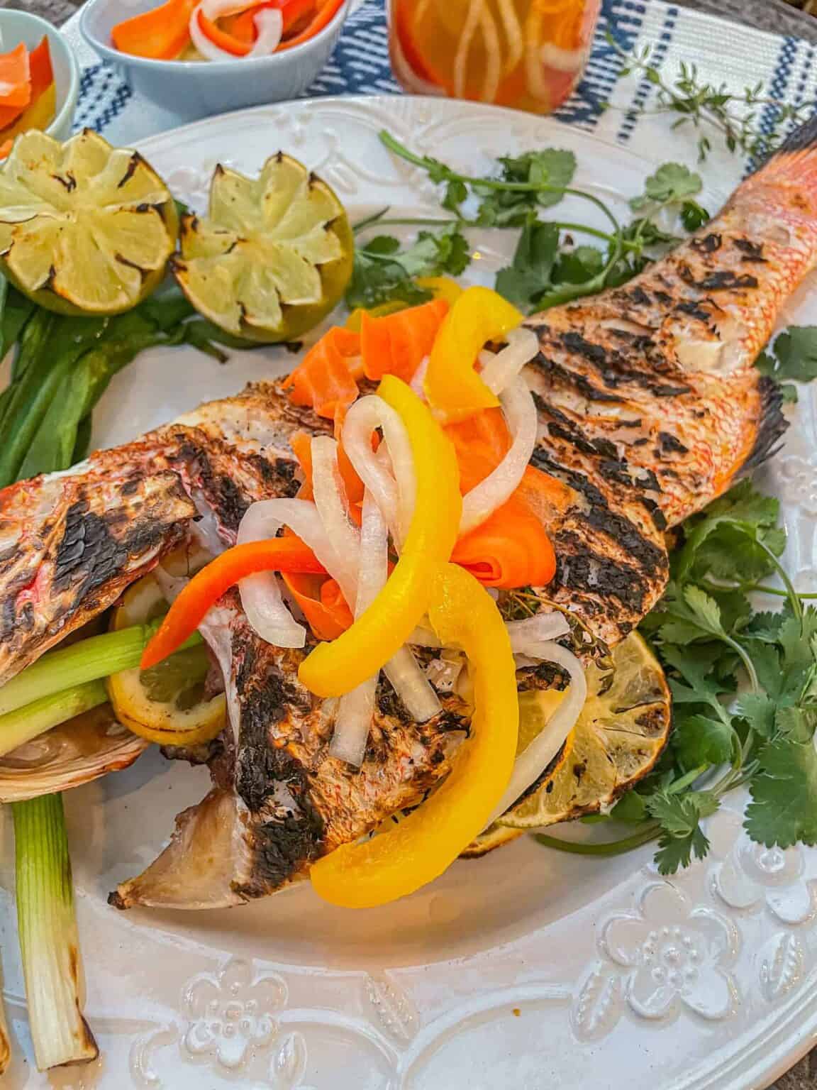 Grilled Whole Snapper with Escovitch Sauce - Beach Girl Grills