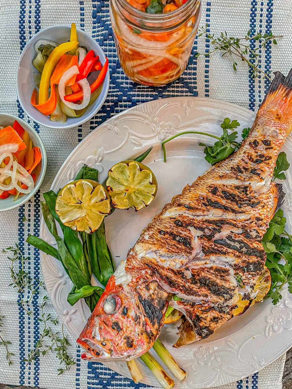 Grilled Whole Snapper with Escovitch Sauce - Beach Girl Grills